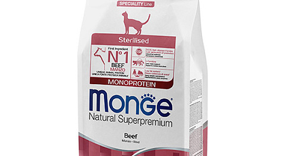 Monge Sterilized Cat Adult Mono Beef - Суха храна за кастрирани котки с ...