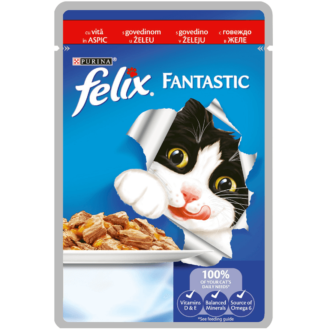 Felix Fantastic Adult Cat Beef - Пауч за котки с говеждо - 85гр ...